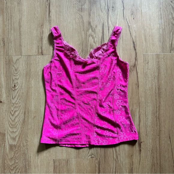 Rampage | Tops | Vintage Rampage Hot Pink Cami Patterned Lace Trim ...